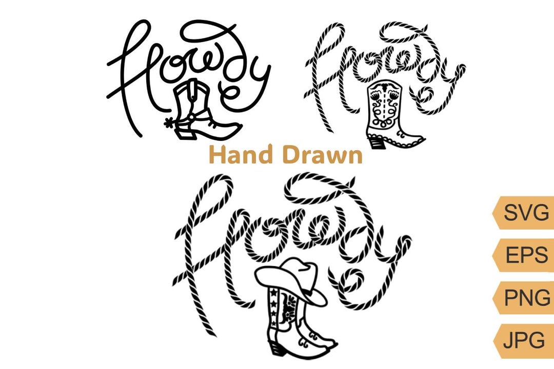 Paquete SVG de Howdy, fuente de cuerda Western SVG, clipart de botas de ...