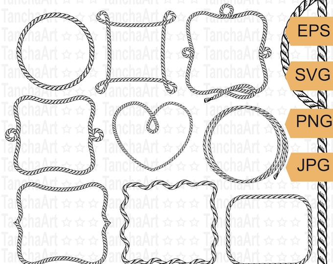 Rope Frame Border SVG, Rope Clip Art Printable Cowboy Western Rodeo ...