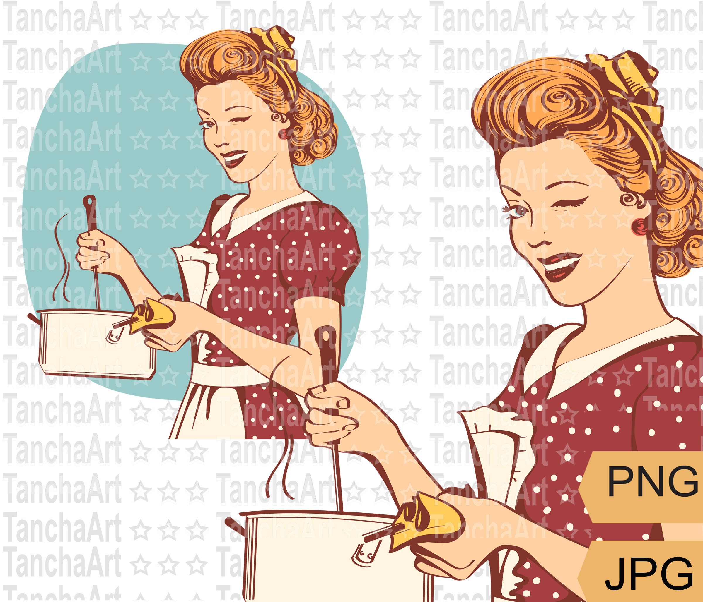 Vintage Woman Cooking Clipart