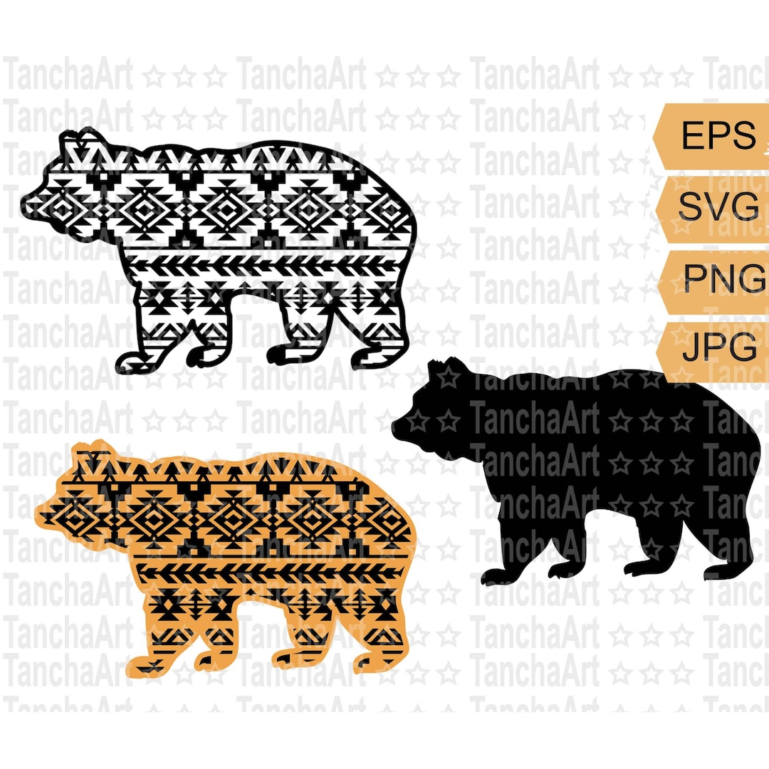 Bear SVG Bundle Cut File Bear Tshirt Aztec Tribal Pattern SVG Bear ...