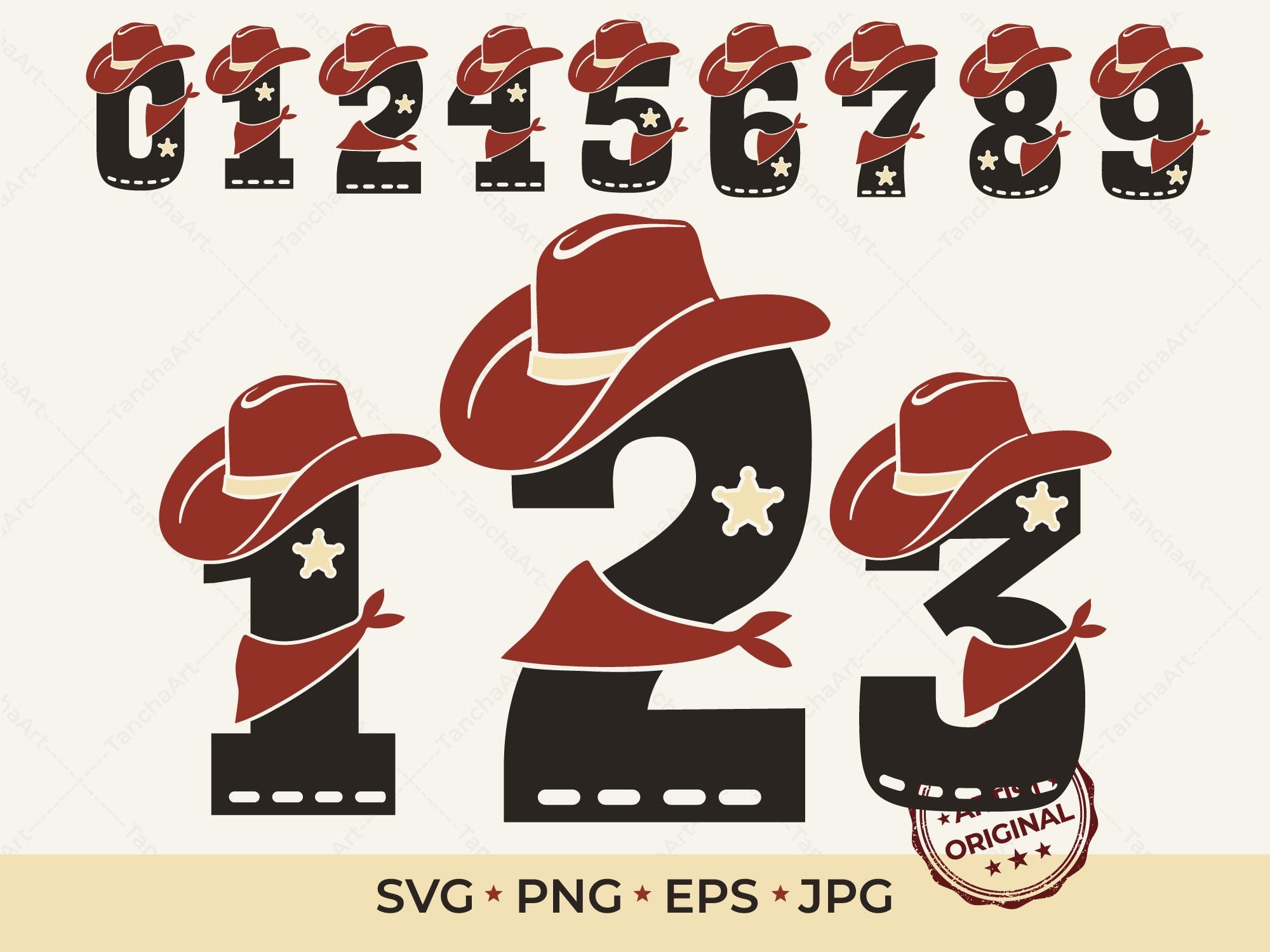 Cowboy Numbers SVG Bundle | Western Birthday Number | Rodeo Hat Clipart ...