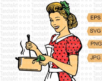 Retro Woman cooks SVG Printable Cut file for Cricut Chef | Etsy