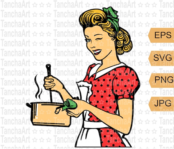 Vintage Woman Cooking Clipart