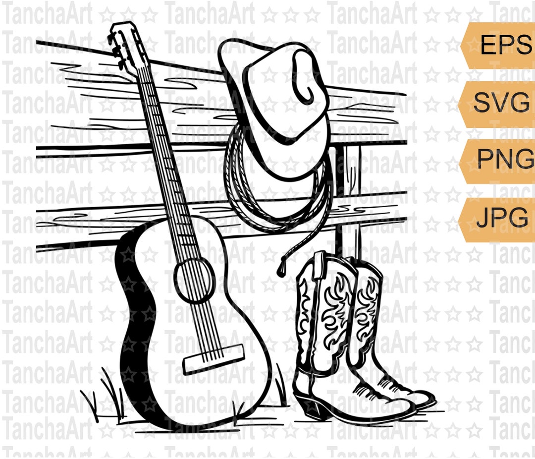 Country Music Svg Guitar Svg Cowboy Ranch Fence Country - Etsy
