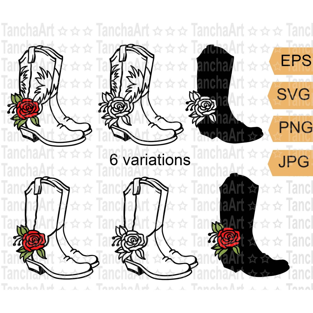 Cowboy Boots SVG File Decorated Flowers Country Wedding Svg Cowboy ...