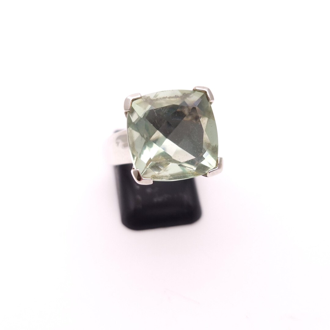 Sterling Silver Large Square Chunky Green Stone Solitaire Ring - Etsy