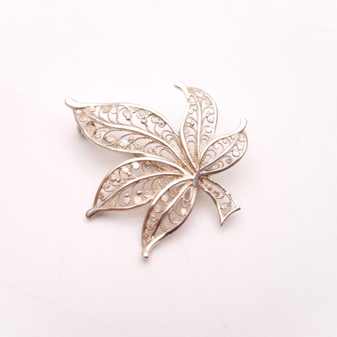 Sterling Silver Filigree Maple Style Leaf Brooch - Etsy