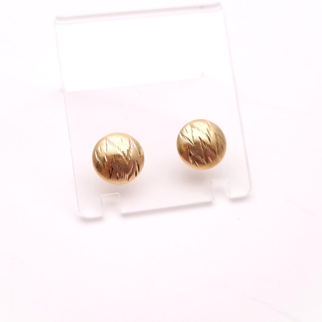 9ct Yellow Gold Diamond Cut Textured Domed Round Stud Earrings - Etsy