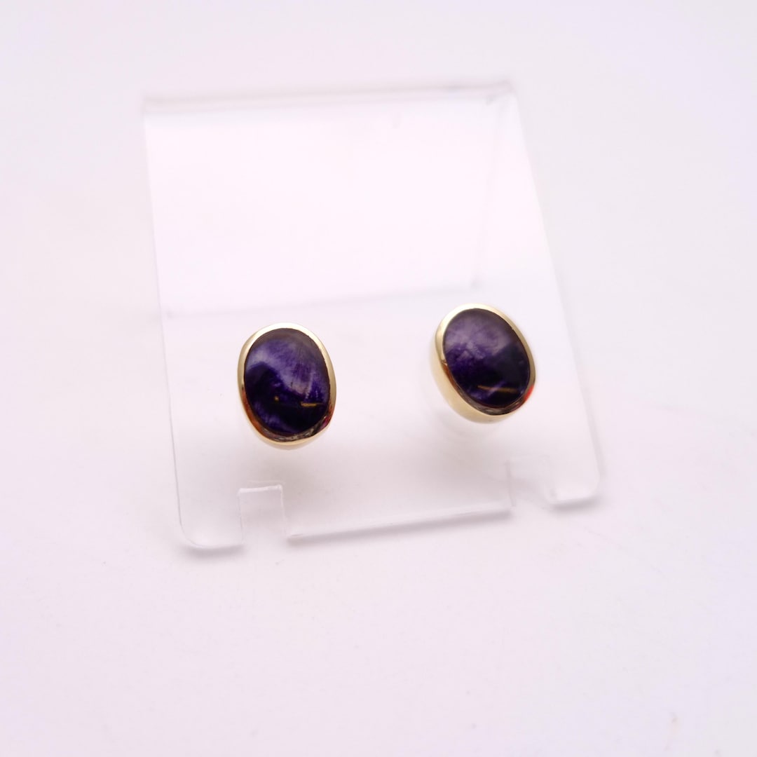 9ct Yellow Gold Blue John Collet Set Stud Earrings - Etsy