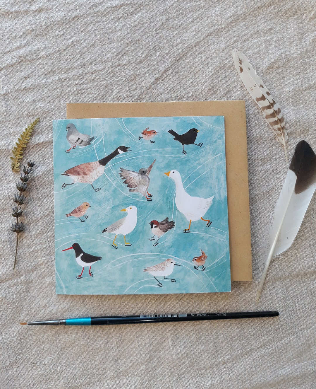 Greeting Card Birds Ice Skating - Etsy
