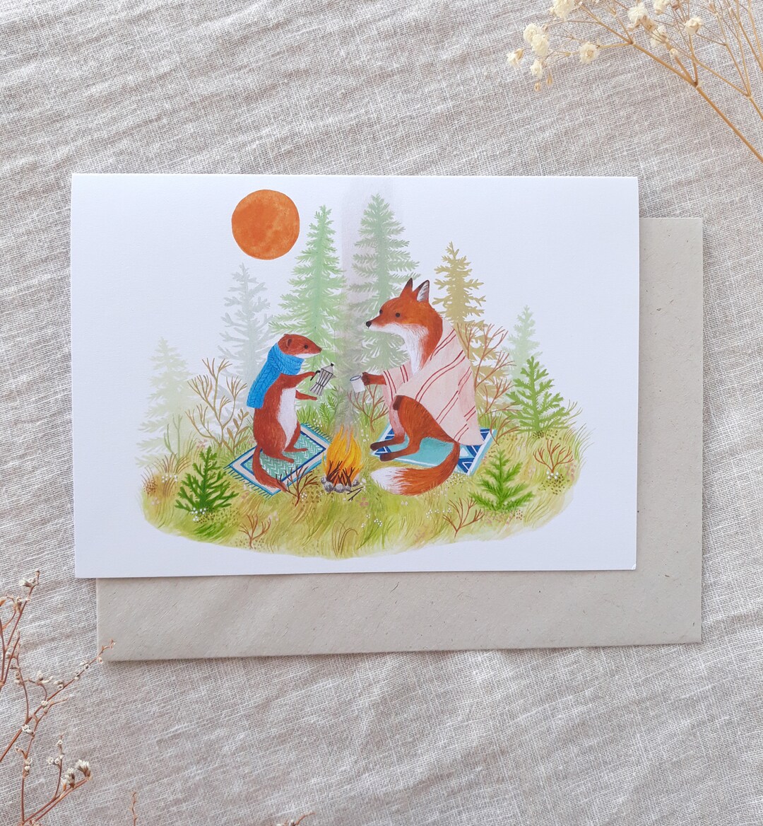 A6 Greeting Card Fox and Weasel - Etsy