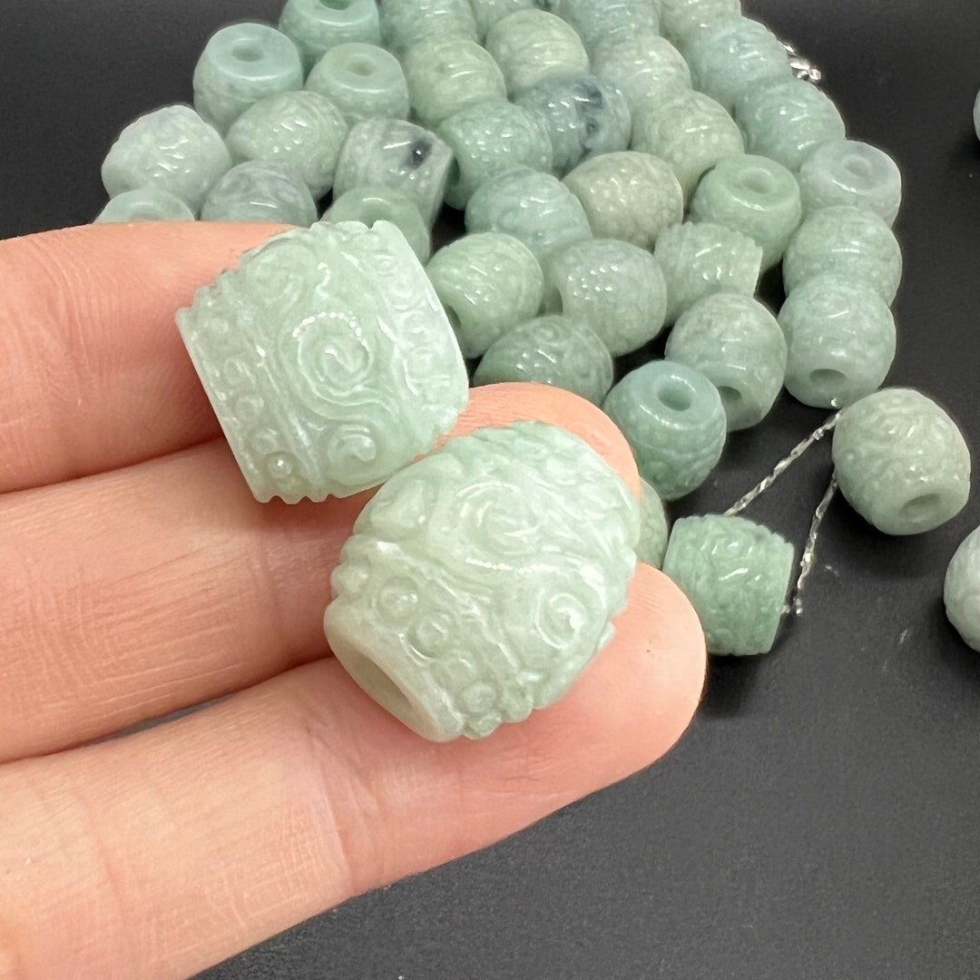 Carved Barrel Grade A Jade Barrel Beads Perle Green Myanmar Jadeite ...
