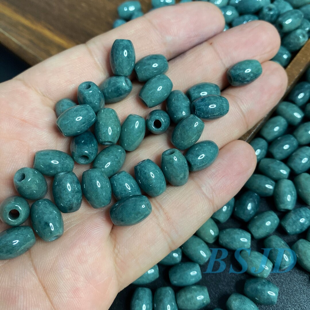 30PCS OVAL BARREL Transparent Blue Grade A Jade Barrel Beads Type A ...