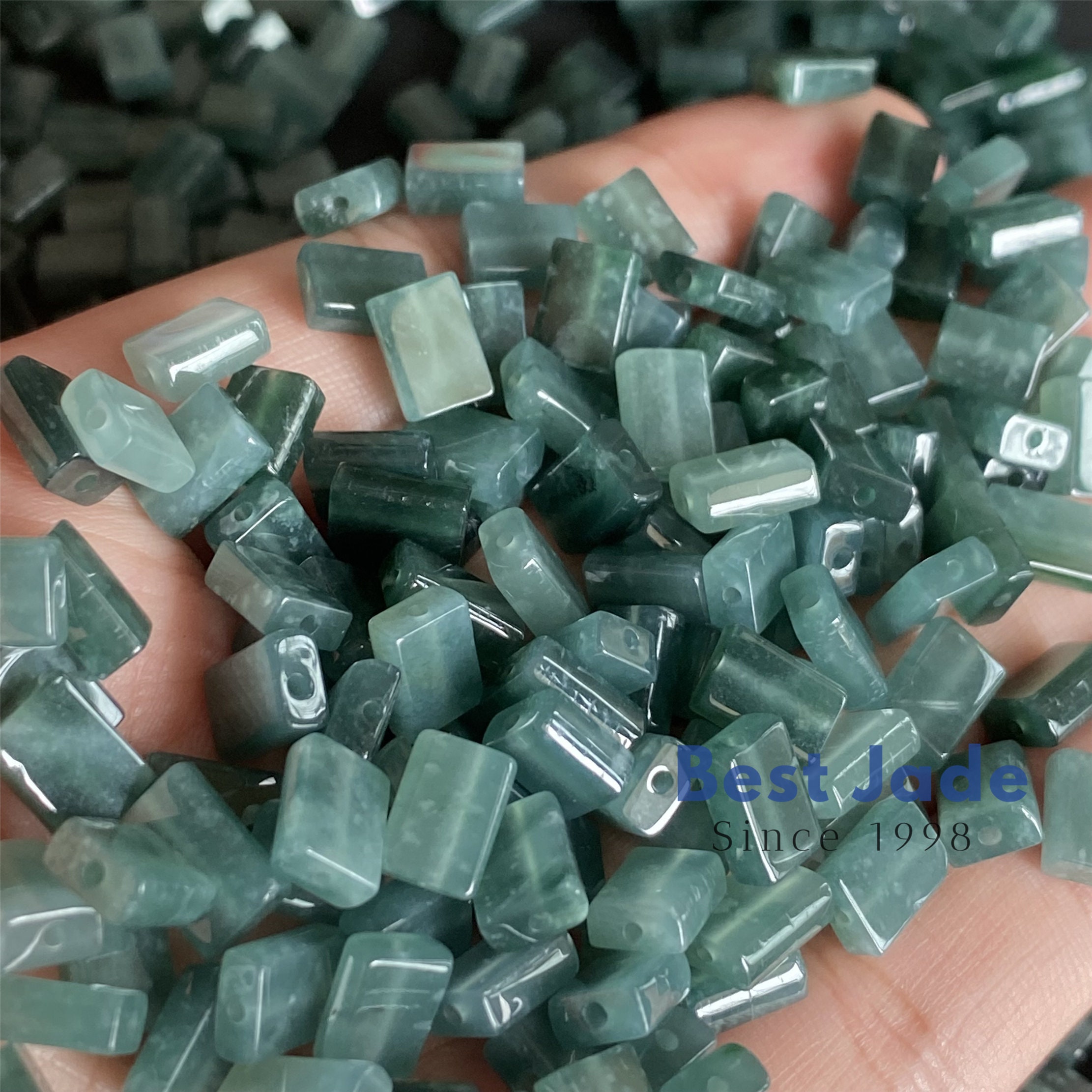 100pcs transparent Cuboid Real Blue Grade A jade beads | Etsy