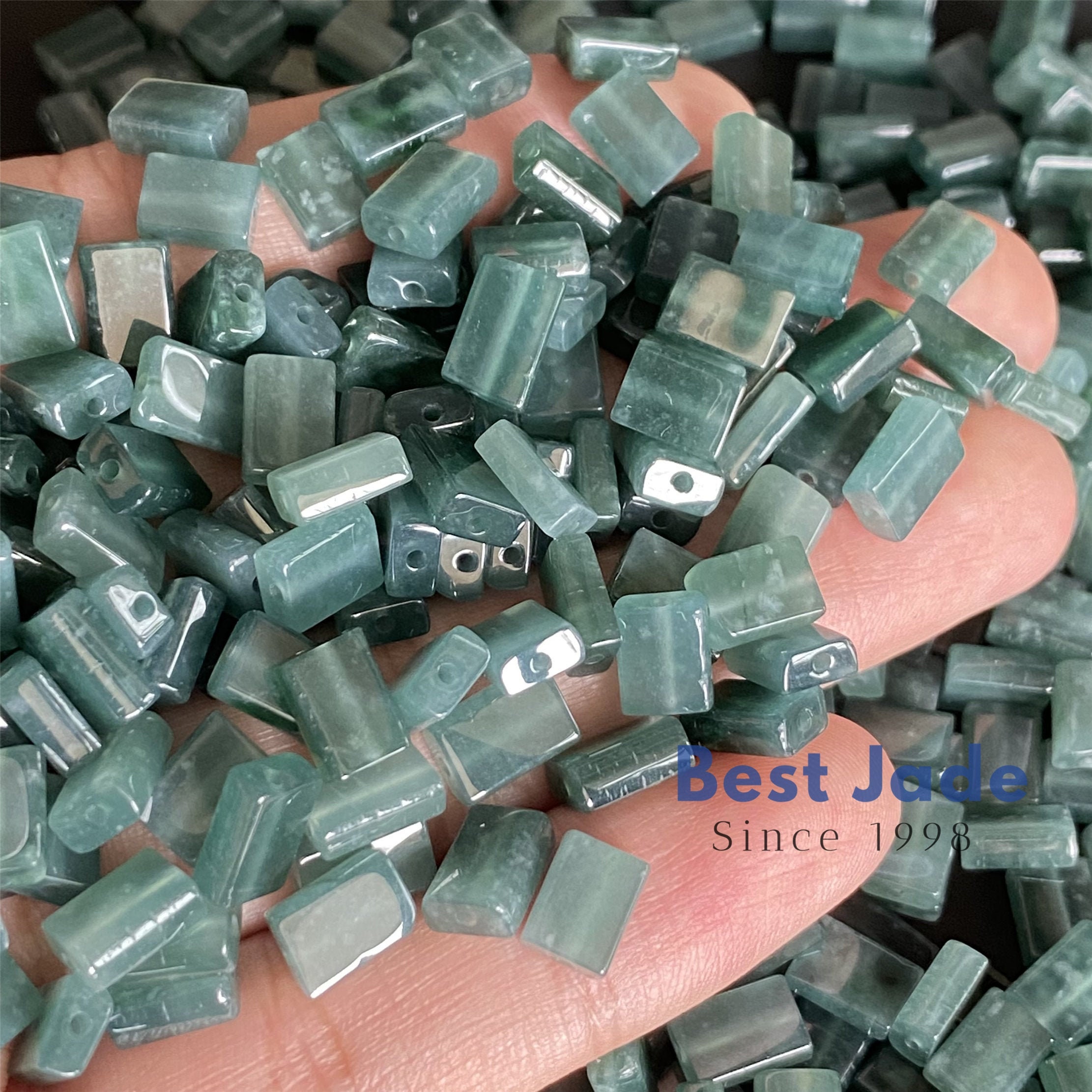 100pcs transparent Cuboid Real Blue Grade A jade beads | Etsy