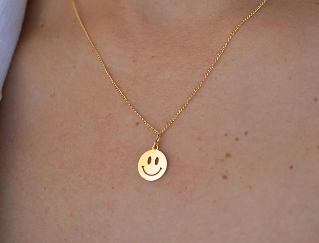 Smiley Face Gold Necklace, 20K Solid Gold Pendant Necklace, 15 16 ...