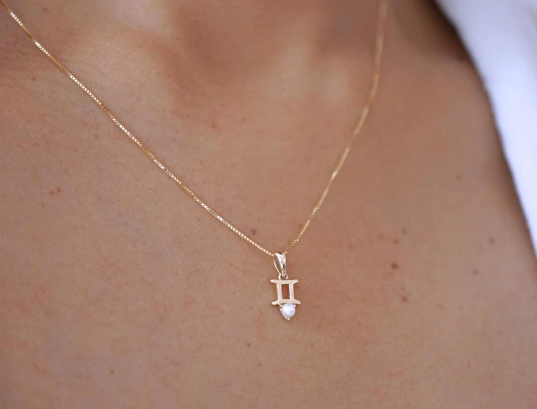 Gemini With Pearl Pendant, 10K Solid Gold, Gemini Gold Necklace, Dainty ...