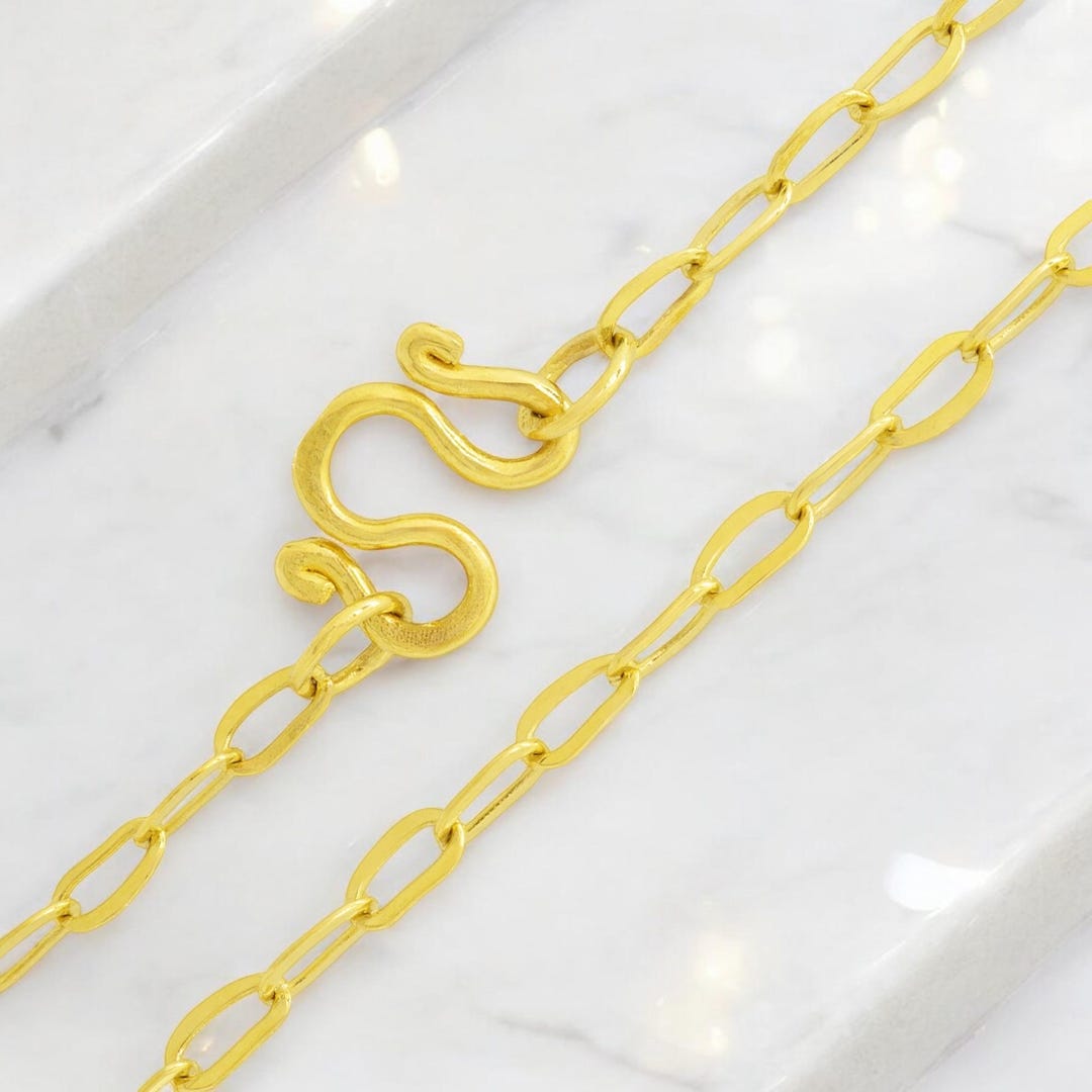 22K Solid Gold Chain Cable Chain Necklace in M Clasp Necklace Handmade ...