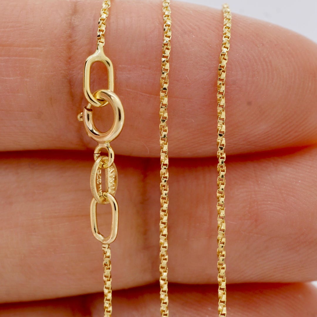 9K Gold Twisted Box Chain Gold Necklace, 9K Solid Gold Necklace, Dainty ...