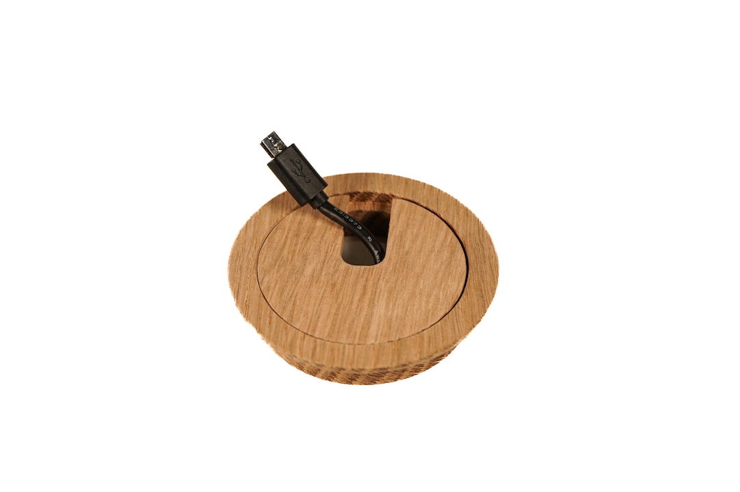 White Oak Wood Desk Cable Grommet: 2 1/4" or 2 1/2". 2 Piece Style Raw ...