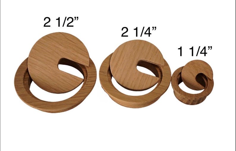White Oak Wood Desk Cable Grommet: 2 1/4" or 2 1/2". 2 Piece Style Raw ...