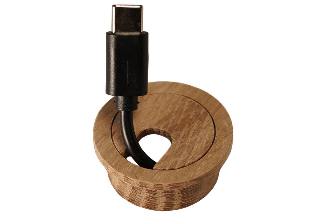 White Oak Wood Mini Desk Cable Grommet: 2 Piece Style 1 1/4” Raw ...