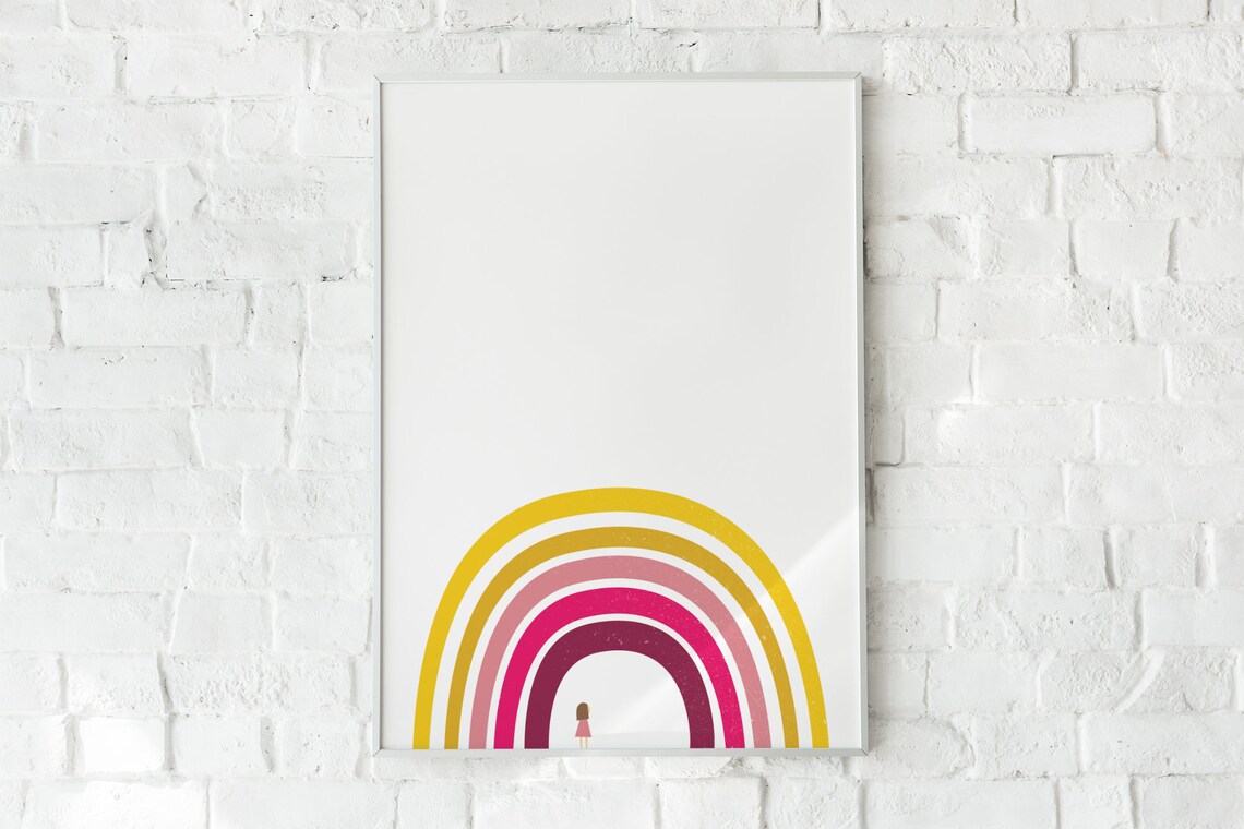 Minimalist Rainbow Printable Wall Art Girl and Rainbow - Etsy
