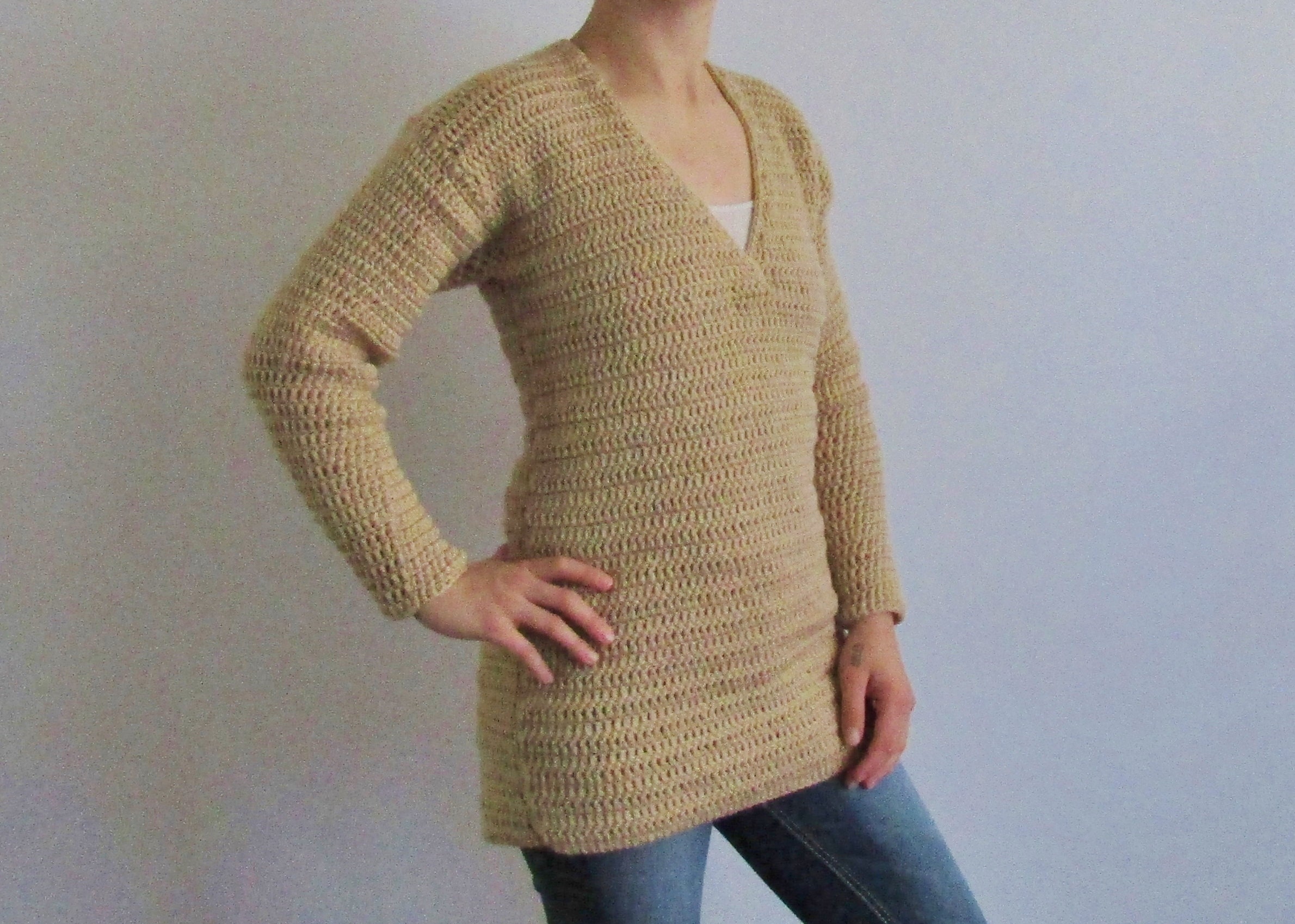 Easy Crochet V-neck Sweater Pattern | Etsy