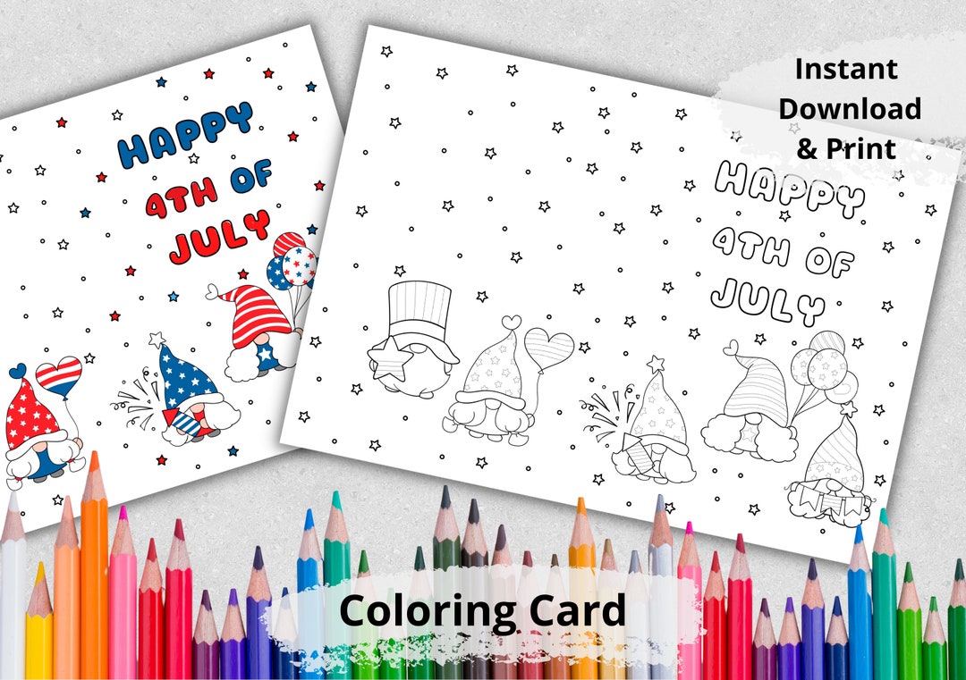 Printable Happy 4th of July Coloring Card, Activity for Kids, Cute ...