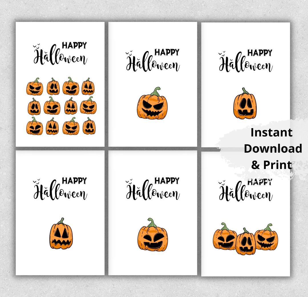 Printable Halloween Card, Pumpkin Card, Set Greeting Cards, Jacko ...