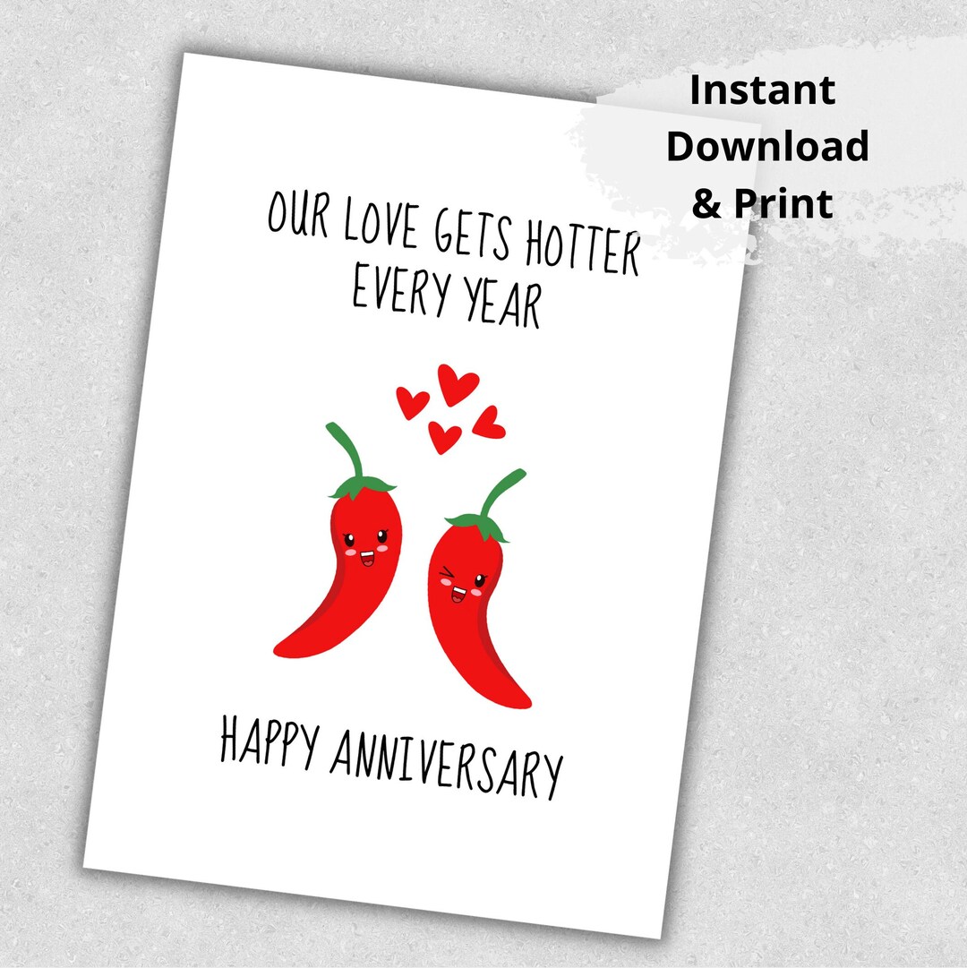 Printable Anniversary Card, Hot Pepper Card, Funny Love Card, Hot Pepper Card, Card Him, Her ...