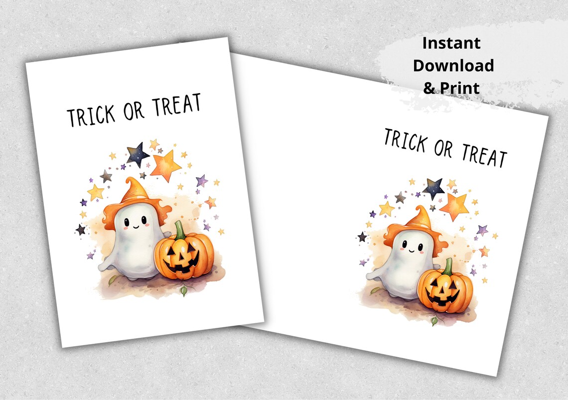 Printable Cute Halloween Card, Happy Halloween Card, Ghost and Pumpkin ...