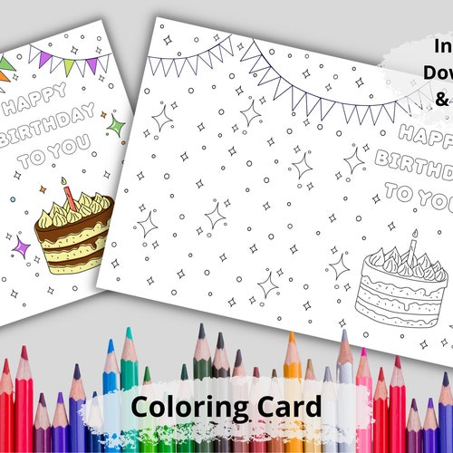 Happy Birthday Card With Balloons Printable PDF Coloring - Etsy