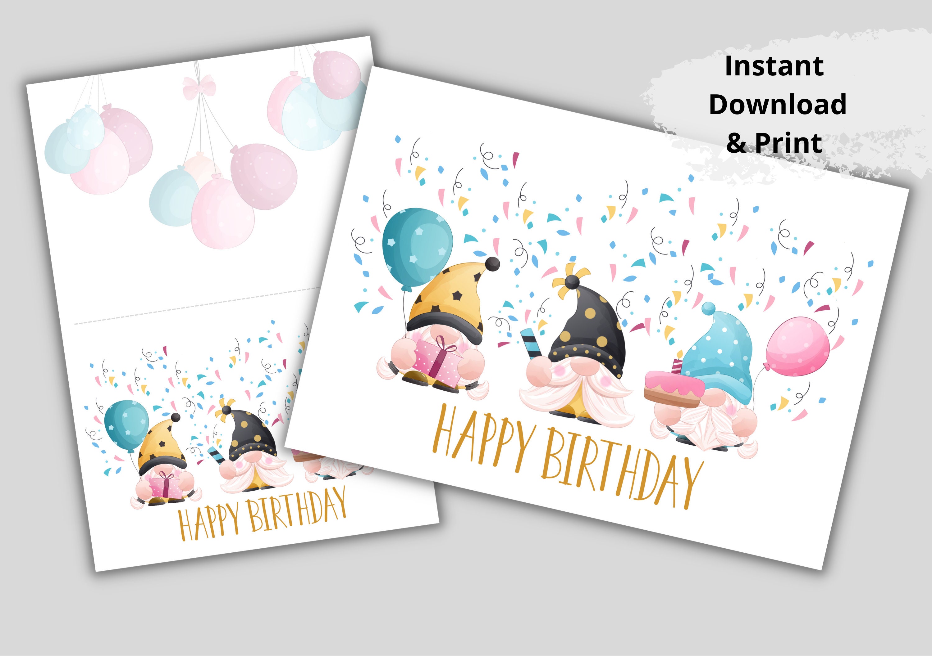 Printable Happy Birthday Card With Gnomes. Card Template. Card to Print ...