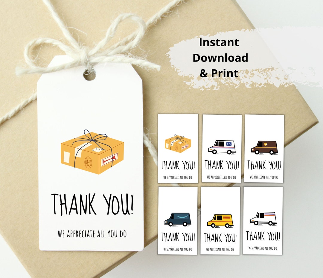 Printable Thank You Gift Tags, Tag for Delivery Person, Postal Worker ...