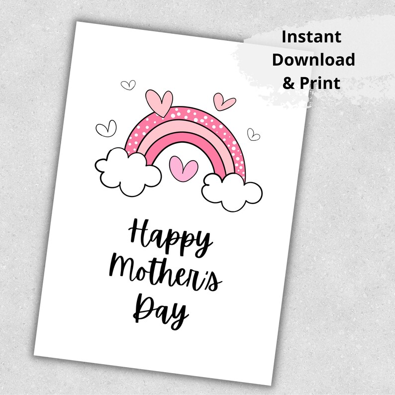 Printable Happy Mothers Day Card Mom Card Rainbow Card Mothers Day