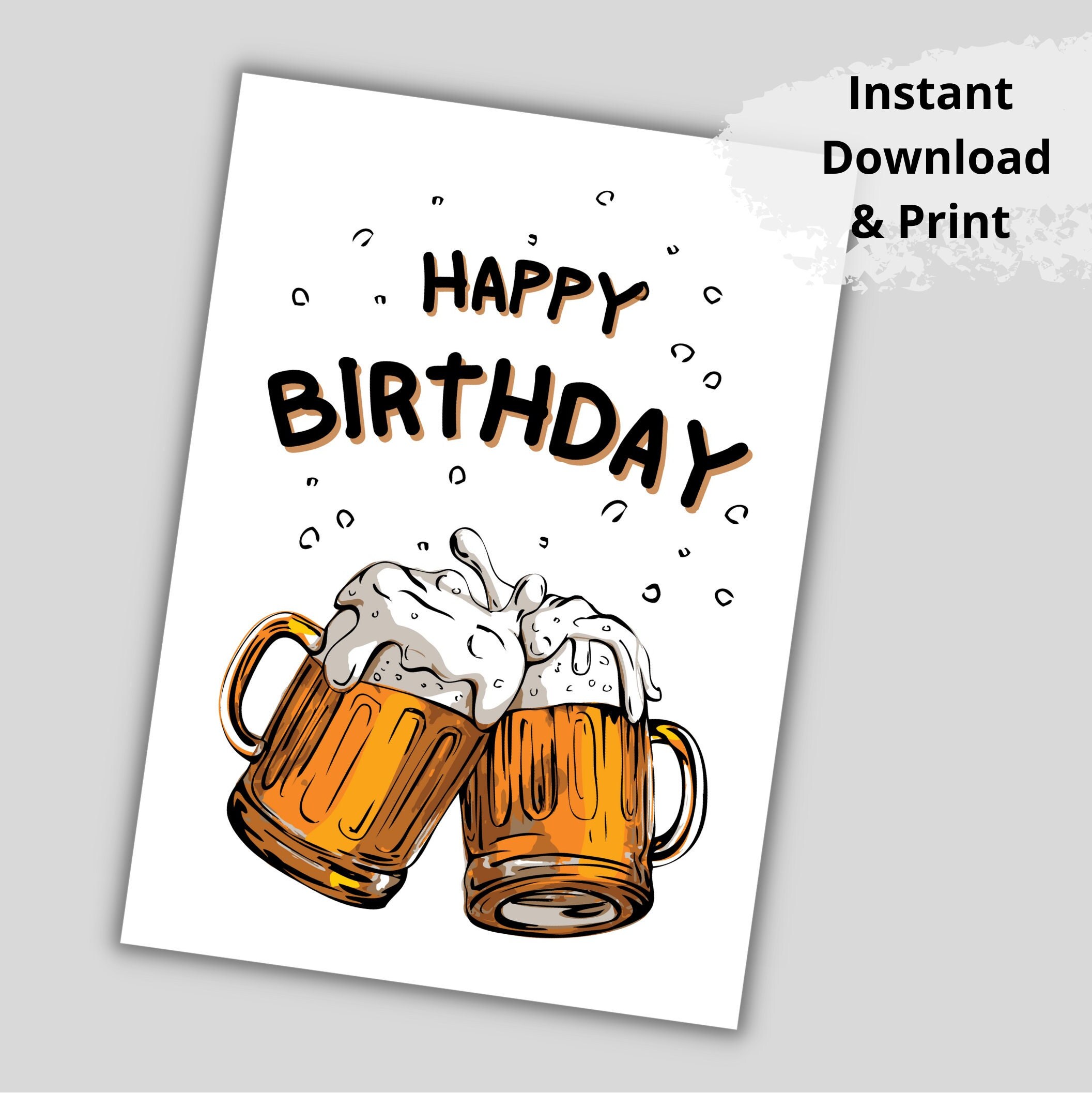 Printable Happy Birthday Card With Beer. Card Template. Birthday Card ...