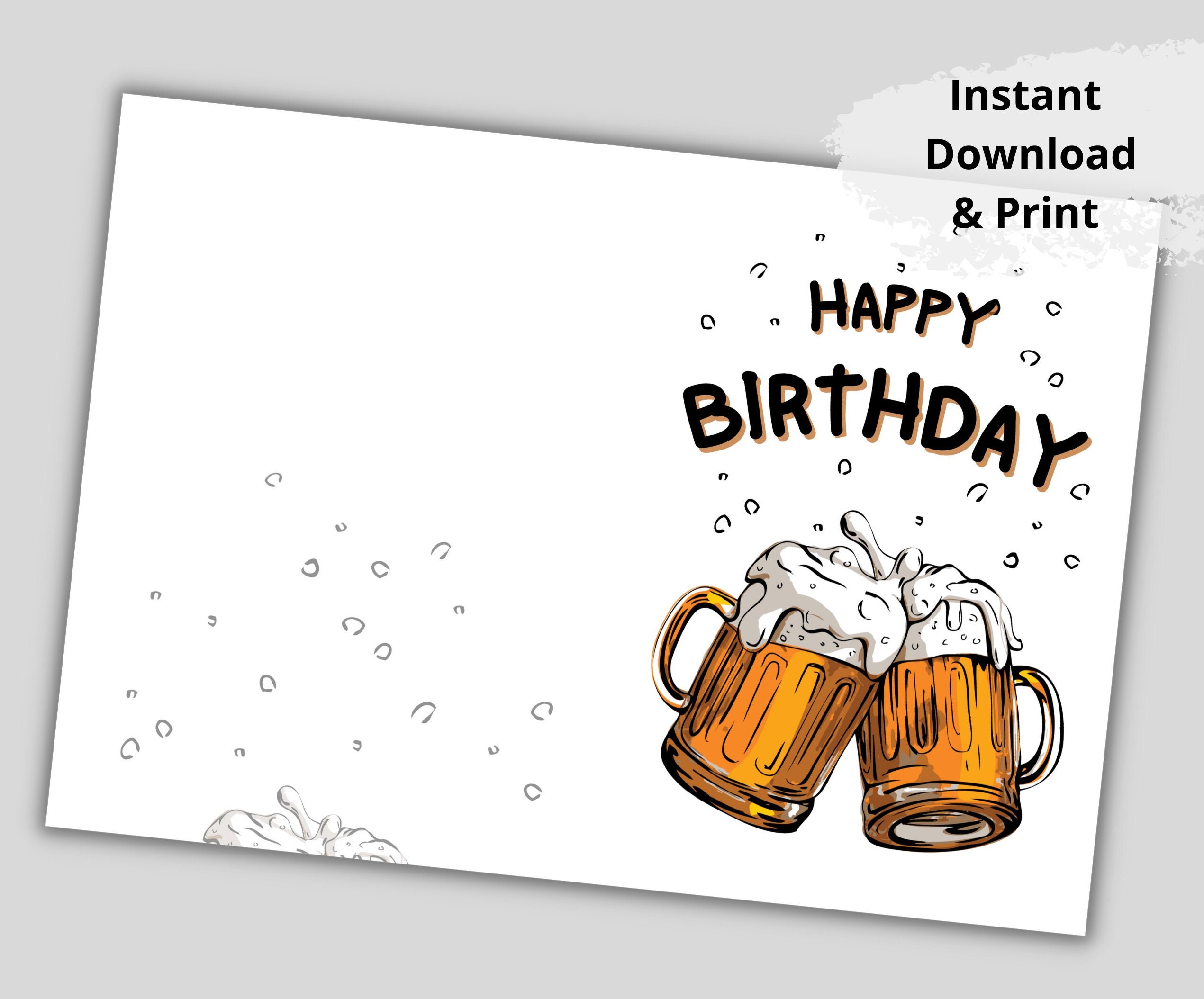 Printable Happy Birthday Card With Beer. Card Template. Birthday Card ...