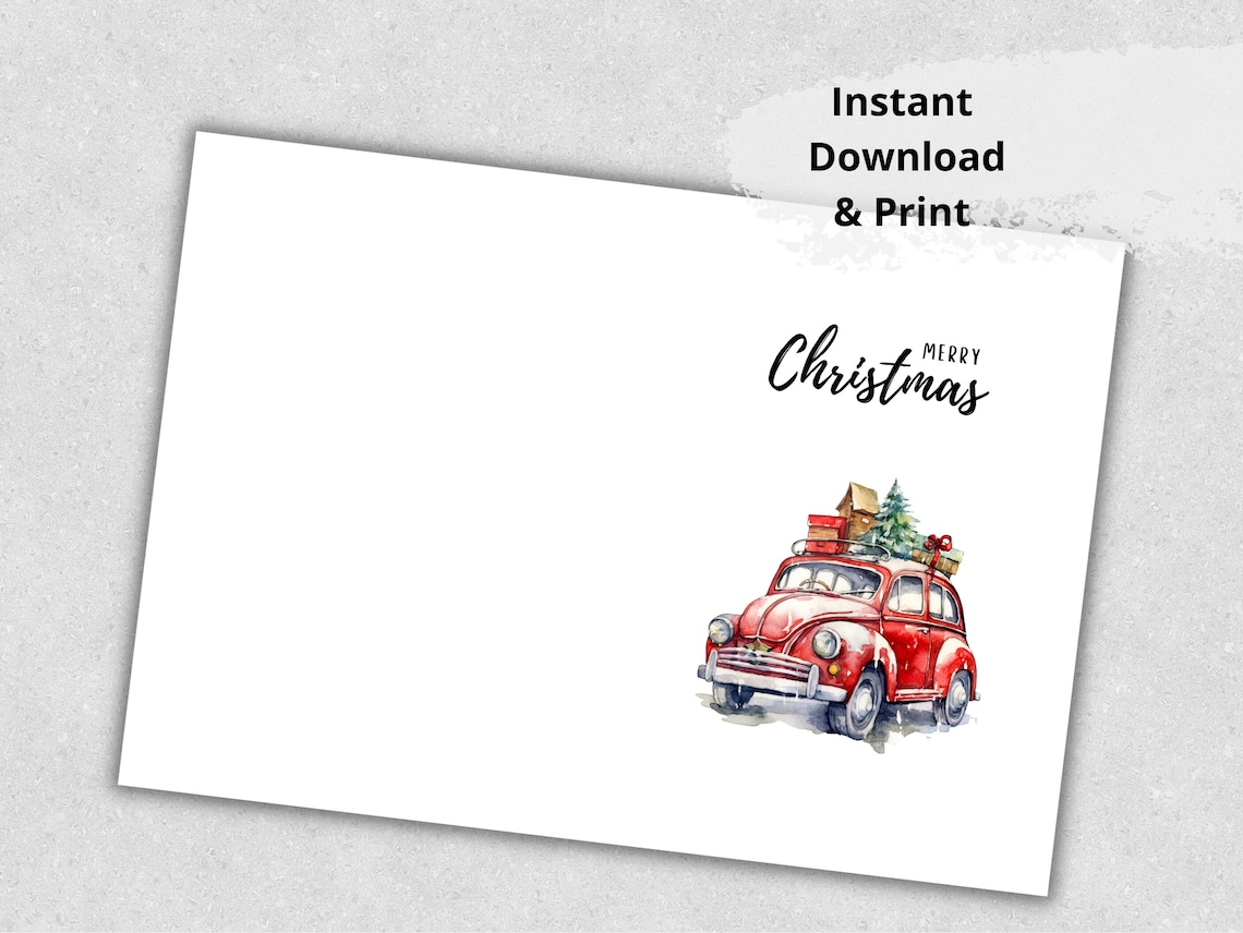 Printable Merry Christmas Card Red Christmas Car Card - Etsy