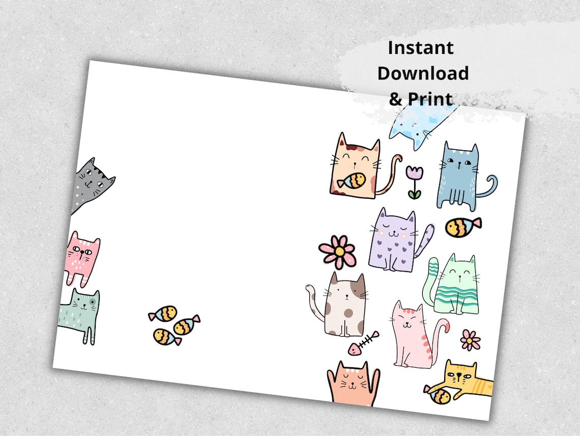 Printable Cute Cats Card, Funny Cat Card, Card for Cat Lovers, Cats ...