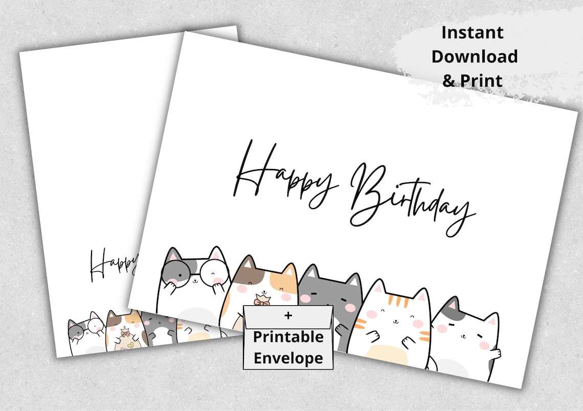 Printable Happy Birthday Cats Card, Funny Happy Birthday Card, Cute ...