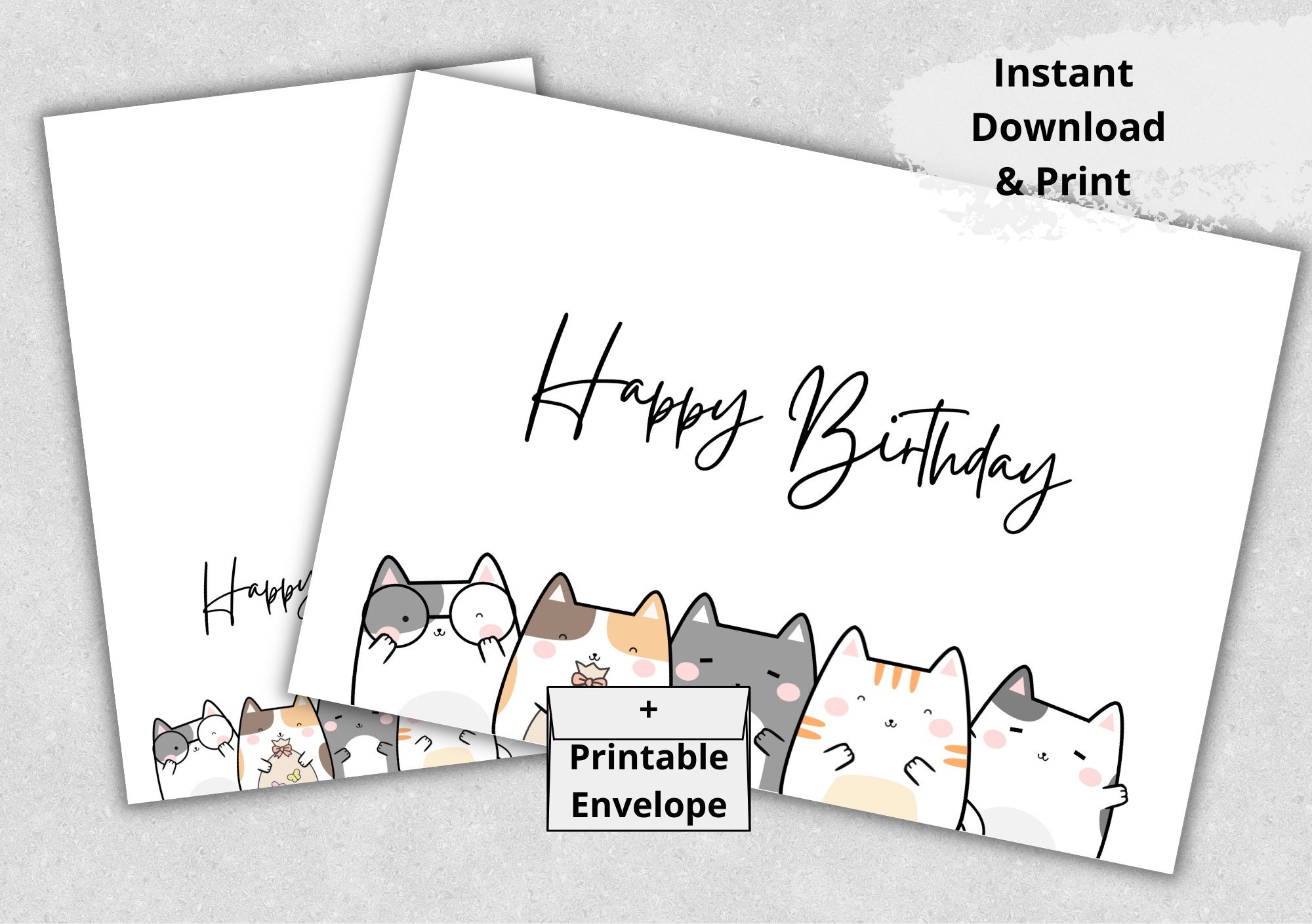 Printable Happy Birthday Cats Card, Funny Happy Birthday Card, Cute ...