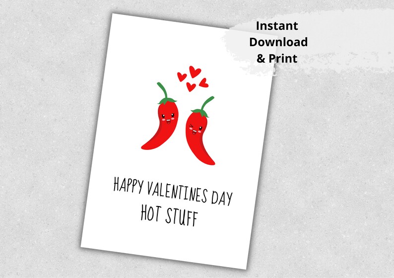 Printable Hot Stuff Card, Chili Pepper Love, Valentine for Him, for Her ...