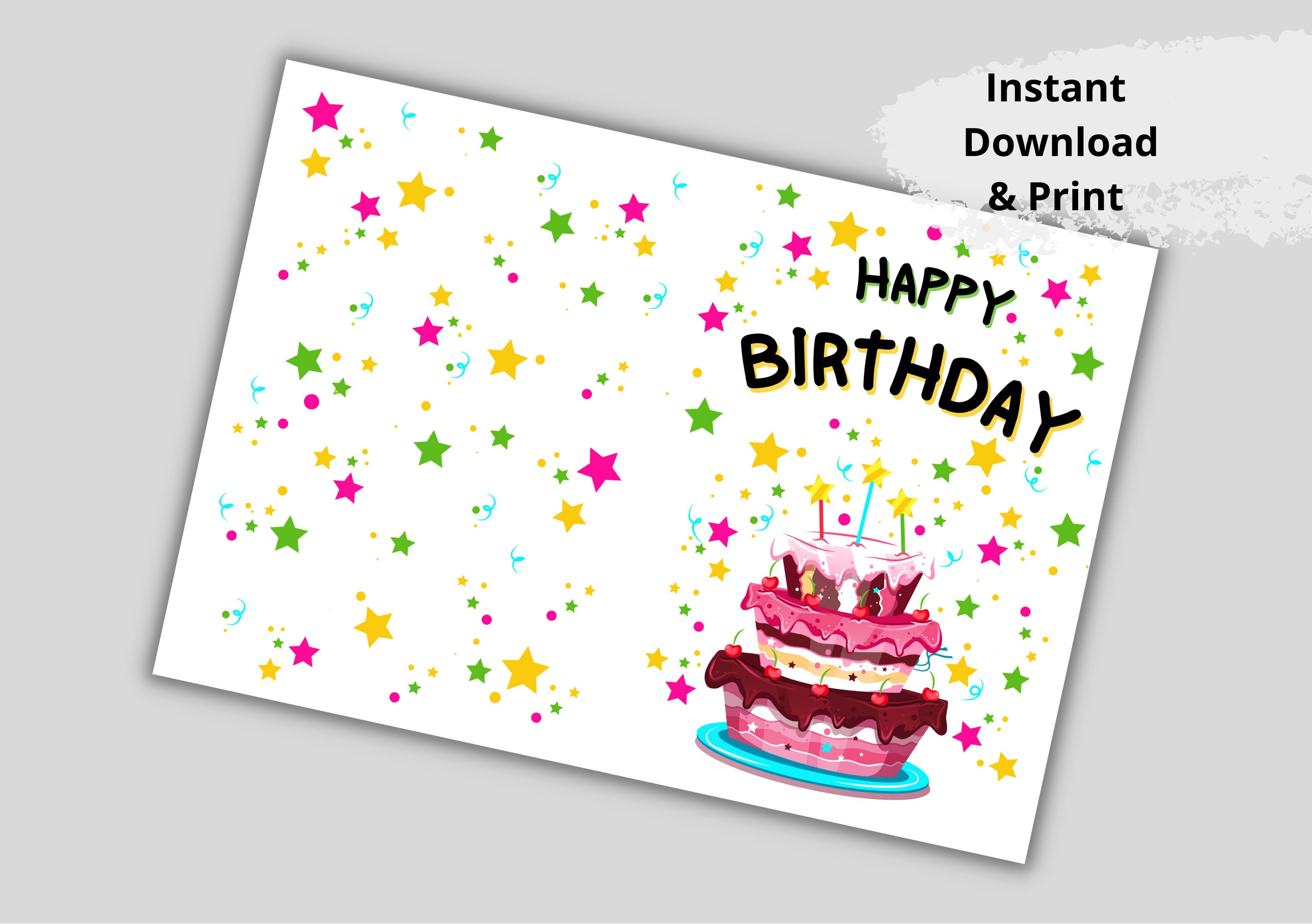Printable Happy Birthday Card With Cake, Cake Birthday Card, Greeting ...
