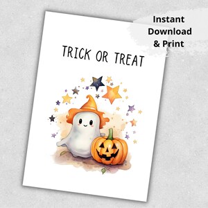 Printable Cute Halloween Card, Happy Halloween Card, Ghost and Pumpkin ...