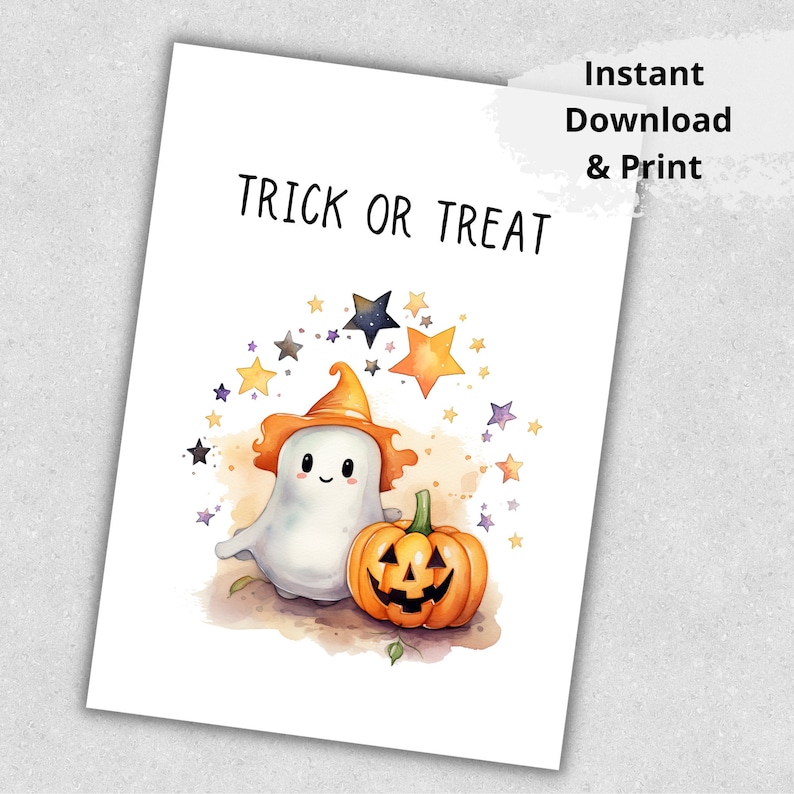 Printable Cute Halloween Card, Happy Halloween Card, Ghost and Pumpkin ...