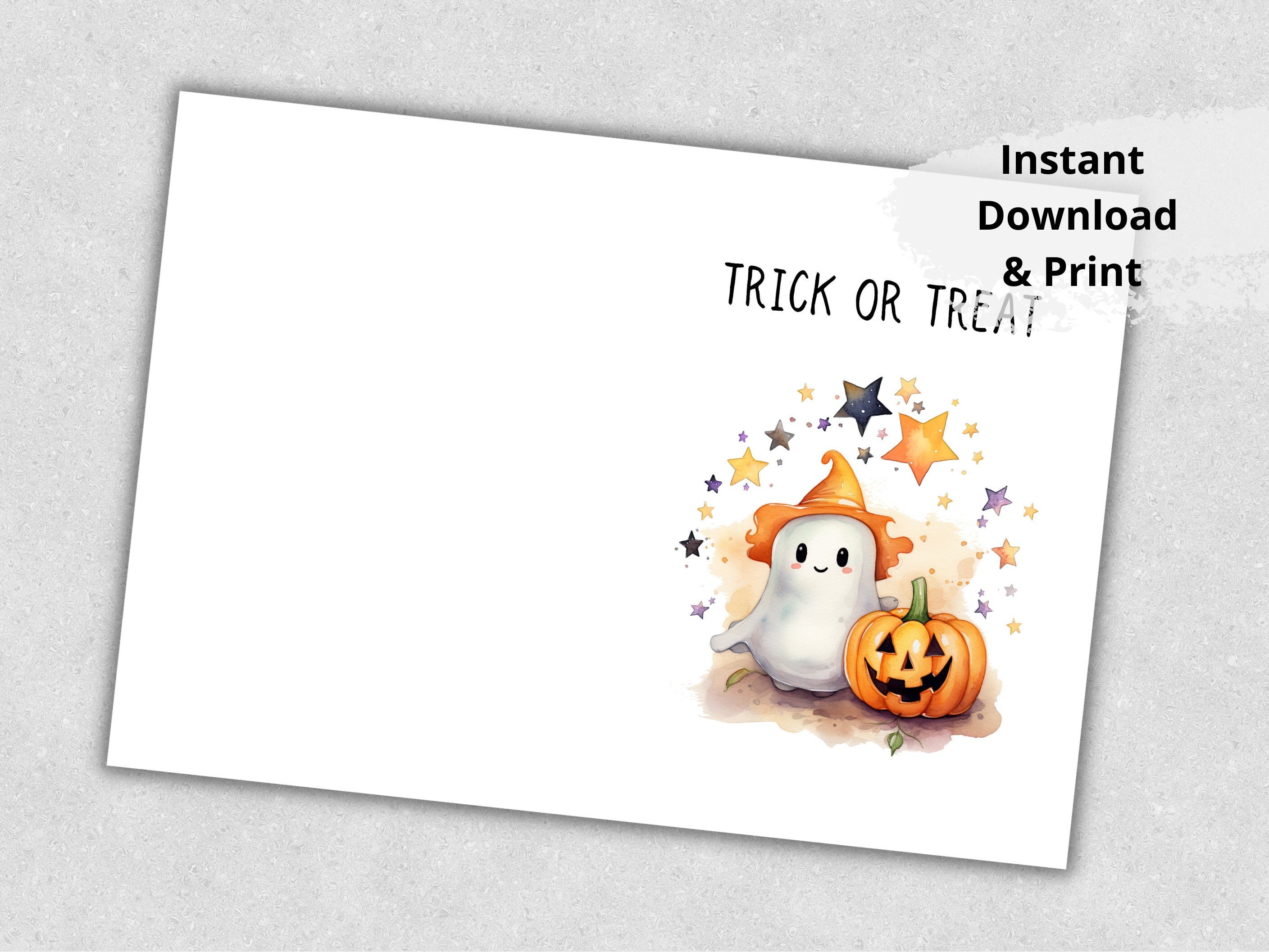 Printable Cute Halloween Card, Happy Halloween Card, Ghost and Pumpkin ...
