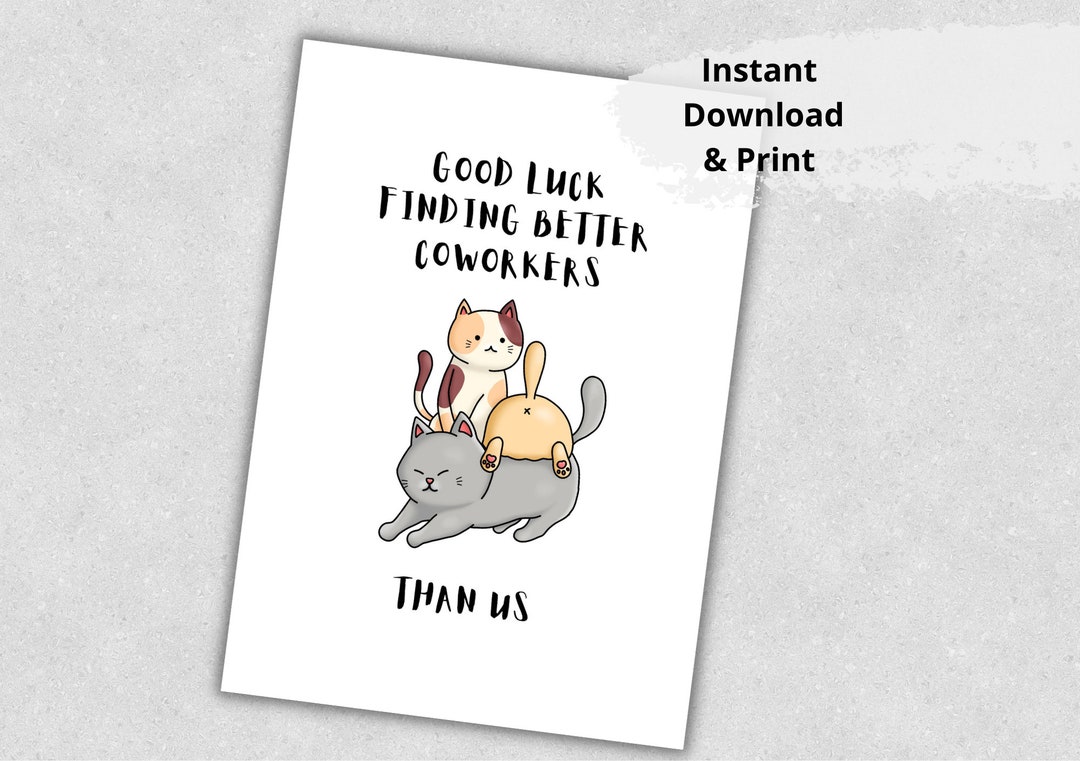 Printable Card for Coworker, Good Luck Card, Funny Cats, Colleague ...