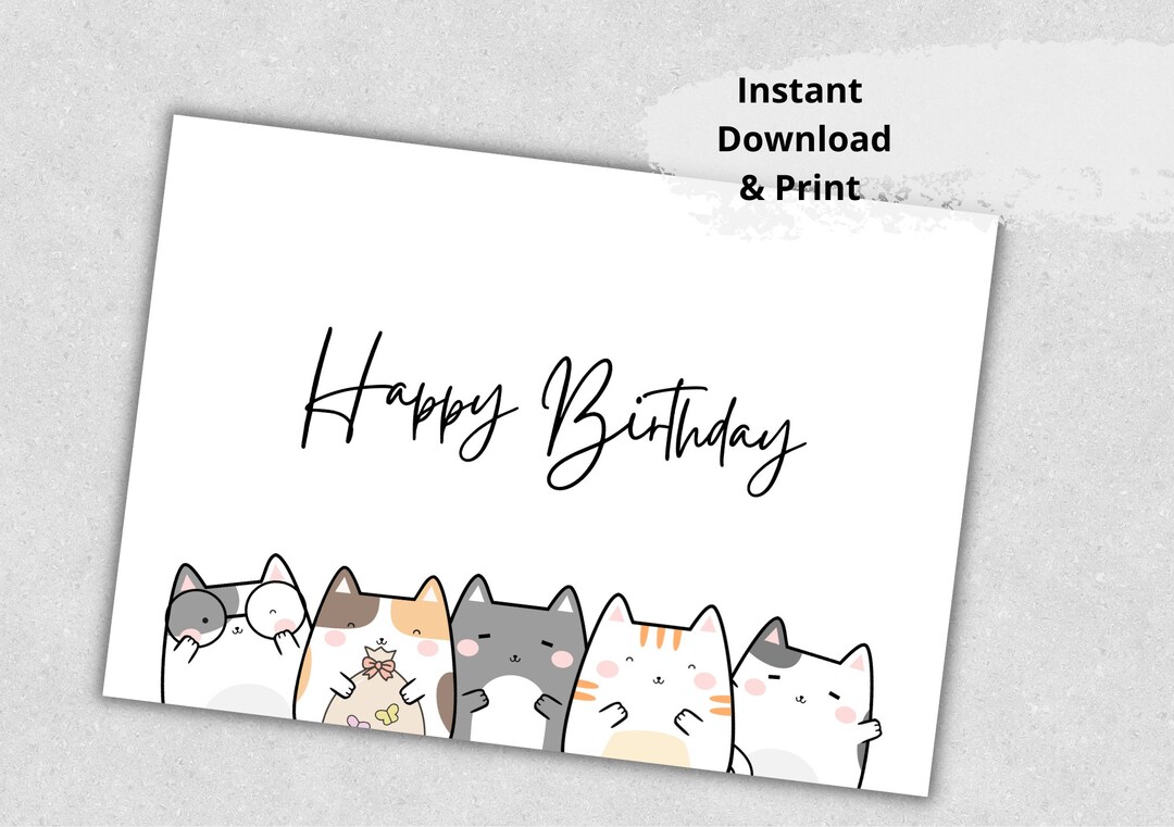 Printable Happy Birthday Cats Card, Funny Happy Birthday Card, Cute ...