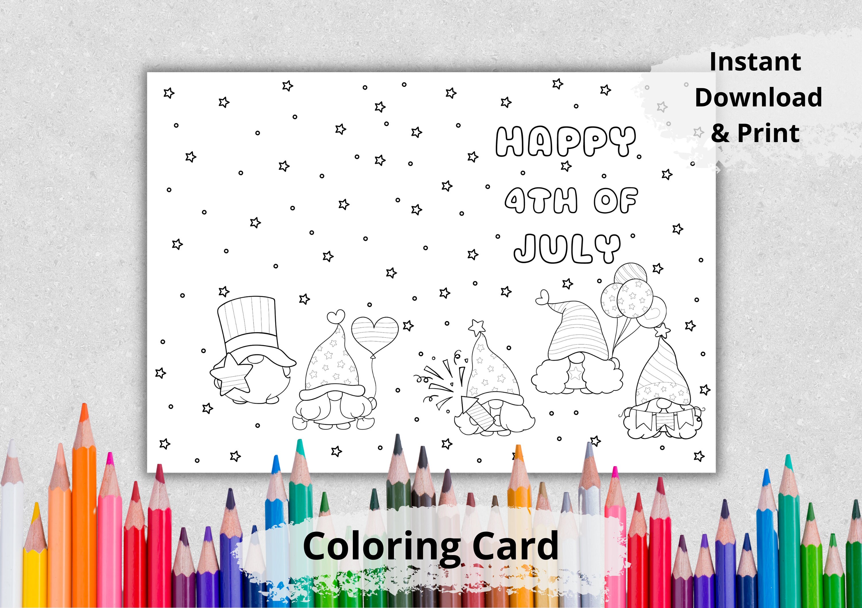 Printable Happy 4th of July Coloring Card, Activity for Kids, Cute ...